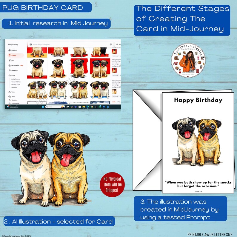 5x7" 'PUG- Printable Birthday Card–"double the Pugs, Double the Laughs ...