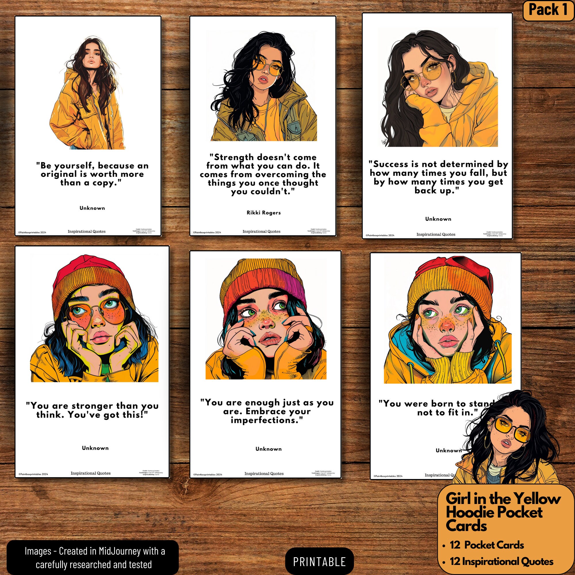Womens Positivity Cards - ‘the Girl in the Yellow Hoodie’ - 12 Pocket ...