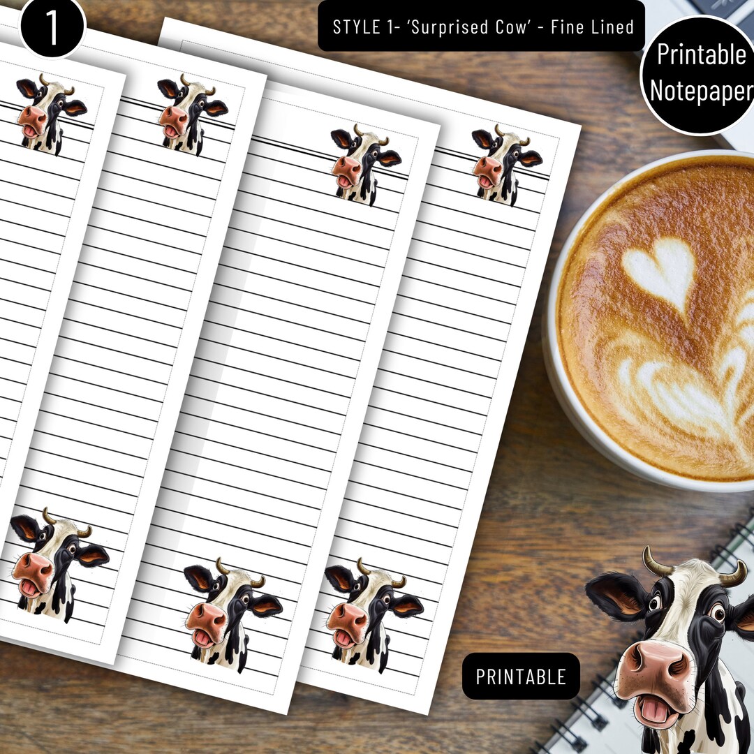 Printable Notepaper 'surprised Cow' 2 STYLES Printable |writing Bundle ...