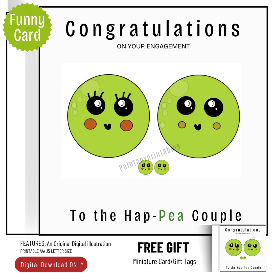 PRINTABLE Engagement ‘two Peas in a Pod’ Card - Original Illustration ...