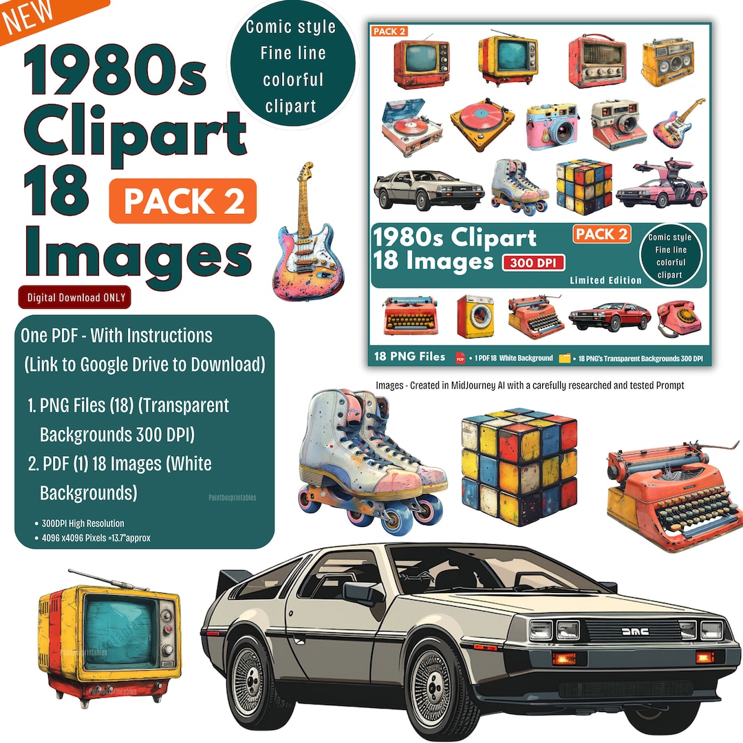 1980s Clipart| PACK 2 | 18- 300 DPI Pngs Comic Style| Pop Culture ...
