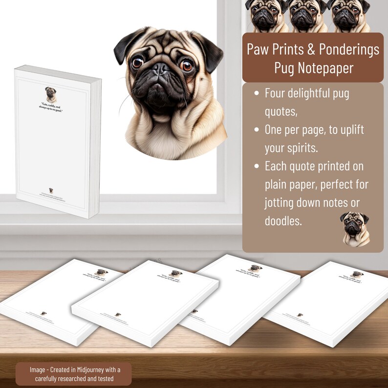 Printable Notepaper Pug -set - 4 Quotes, 4 Pages - Small Size 'paw ...