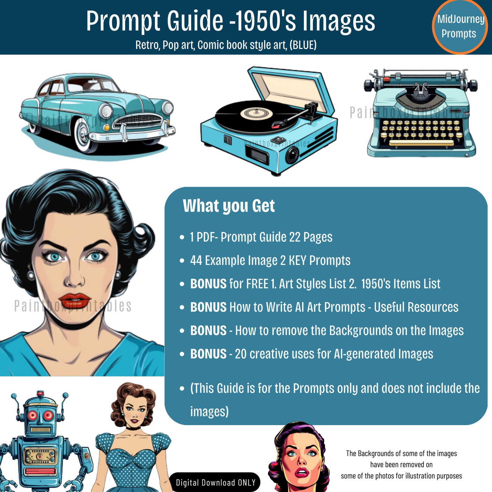 Midjourney 1950's Prompt Guide 2 KEY Prompts + 44 Sample Artworks ...