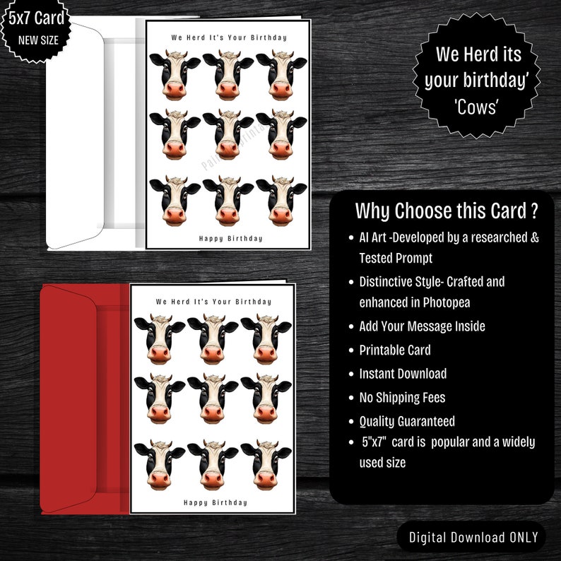 5x7" 'cows - We Herd Its Your Birthday’|happy Birthday |printable ...