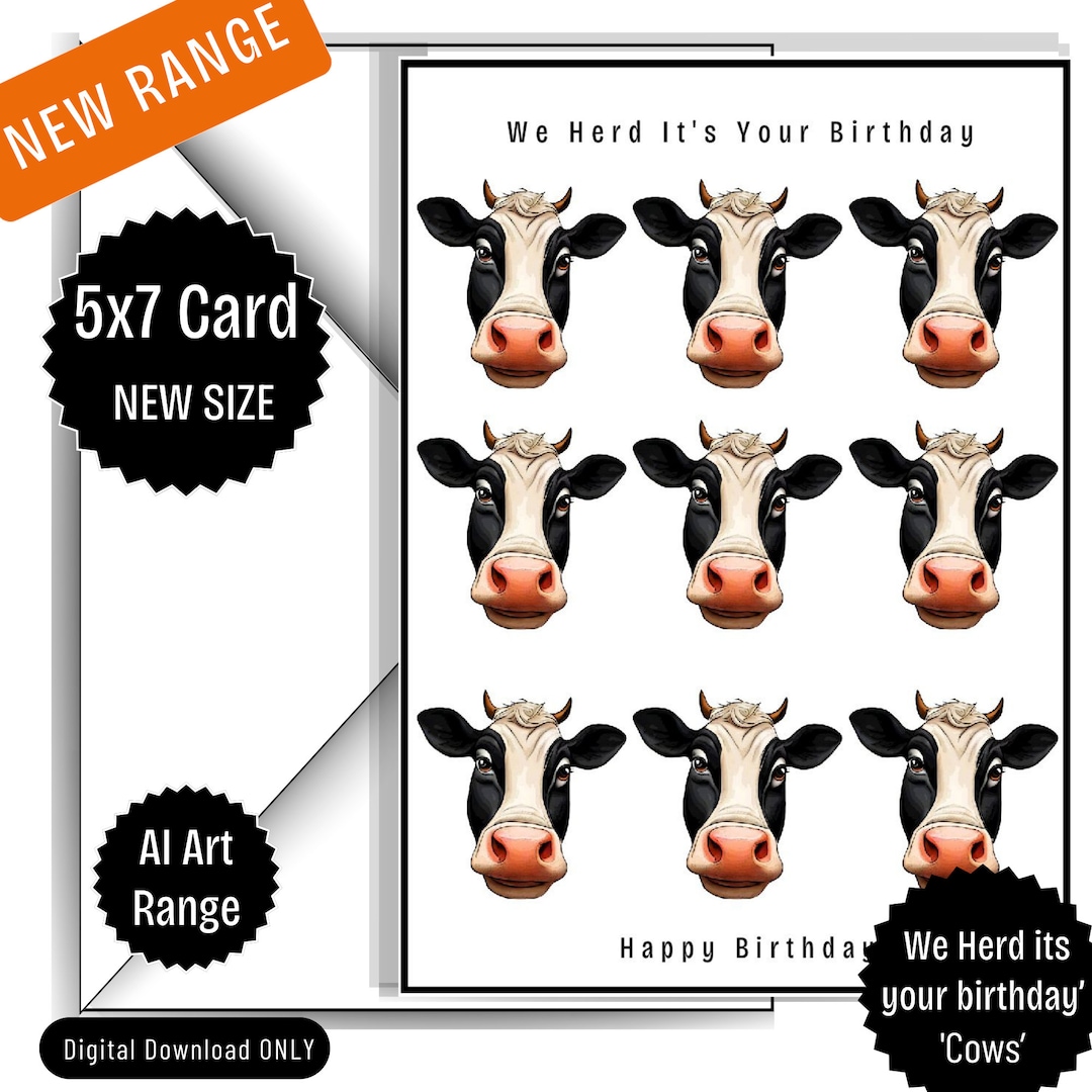 5x7" 'cows - We Herd Its Your Birthday’|happy Birthday |printable ...