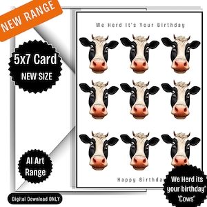 5x7" 'cows - We Herd Its Your Birthday’|happy Birthday |printable ...