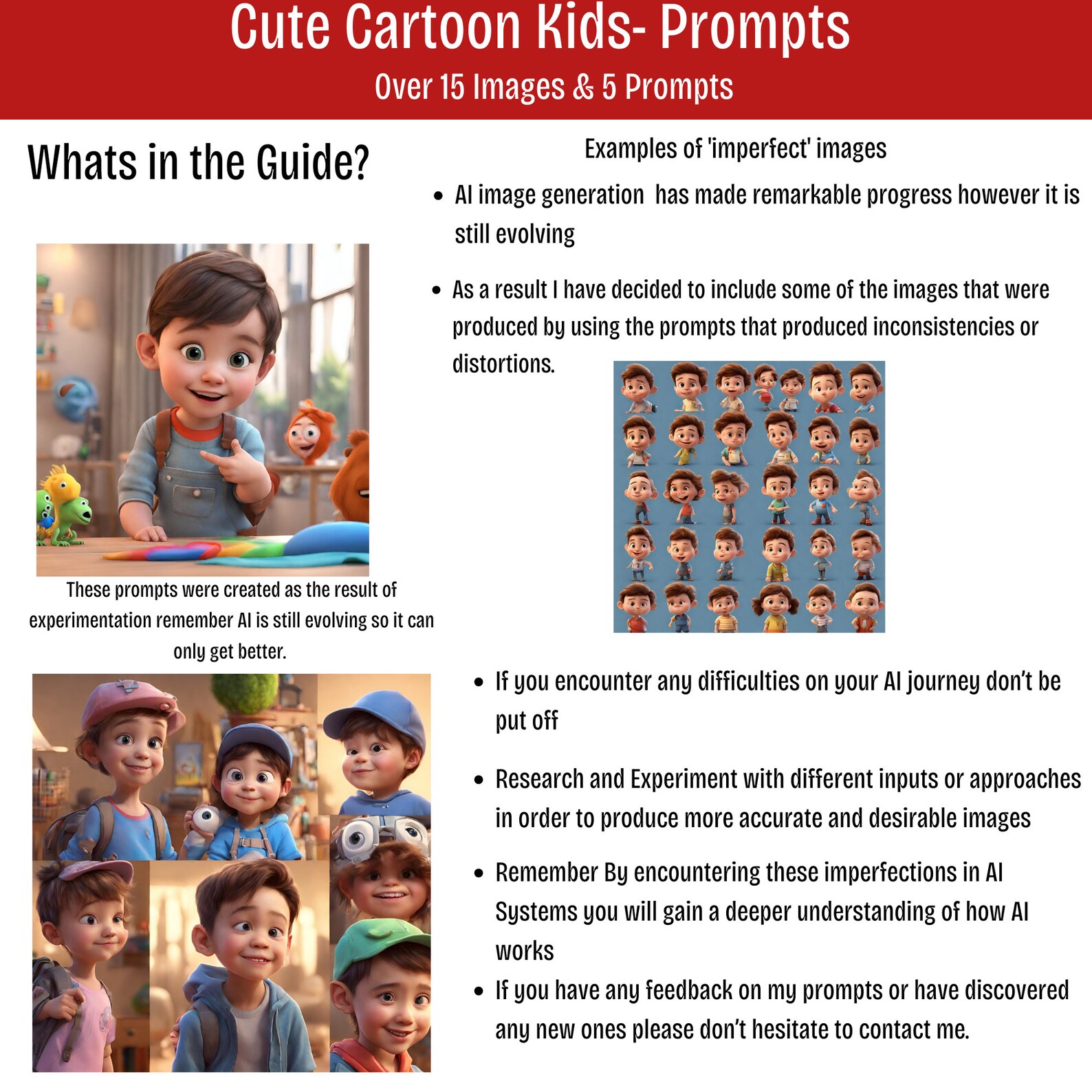 Cute KID Cartoon AI Art Prompt Guide14 Pgs5 Prompts 20 Images/prompts ...