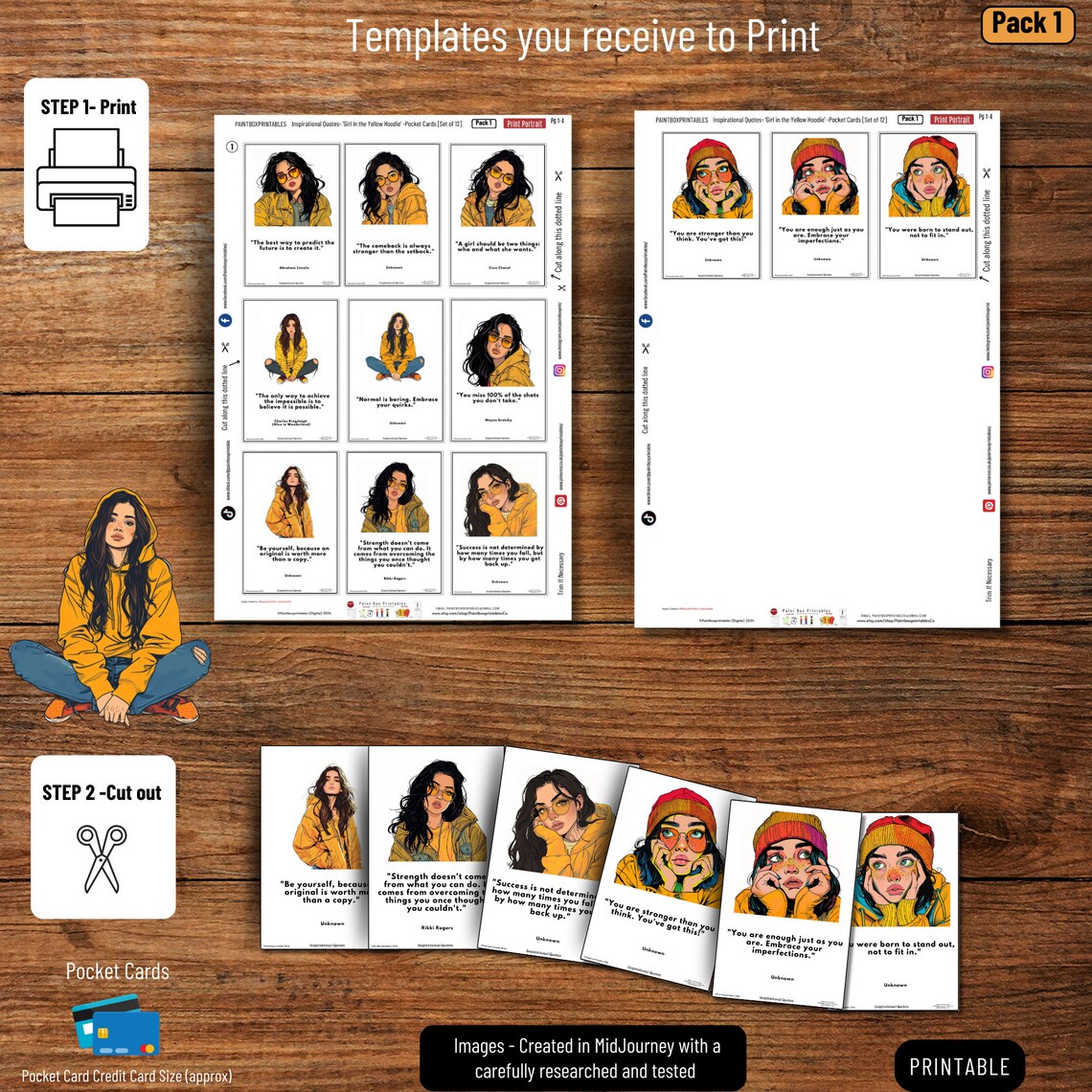 Womens Positivity Cards - ‘the Girl in the Yellow Hoodie’ - 12 Pocket ...