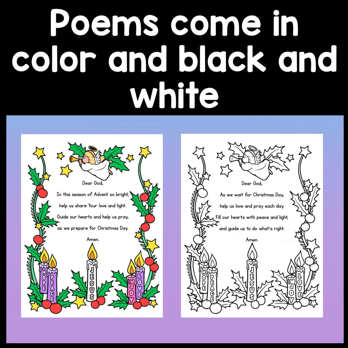 Advent Prayers for Kids {6 Easy to Read Poems in Color and Black and ...