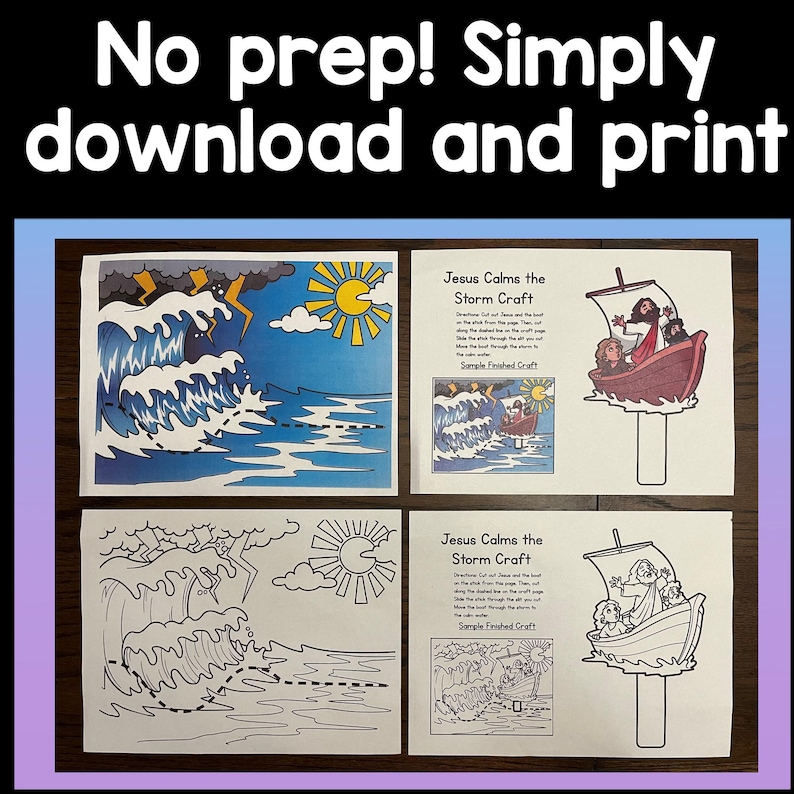 Jesus Calms the Storm Craft {color and B/W} Sunday School Craft | Jesus ...