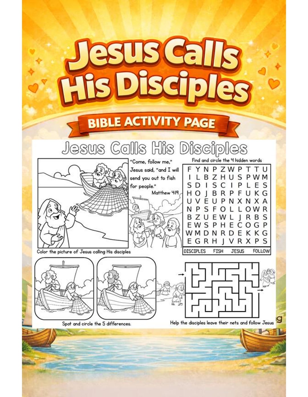 Jesus Calls His Disciples Church Activity Mat | Kids Bible Placemats ...