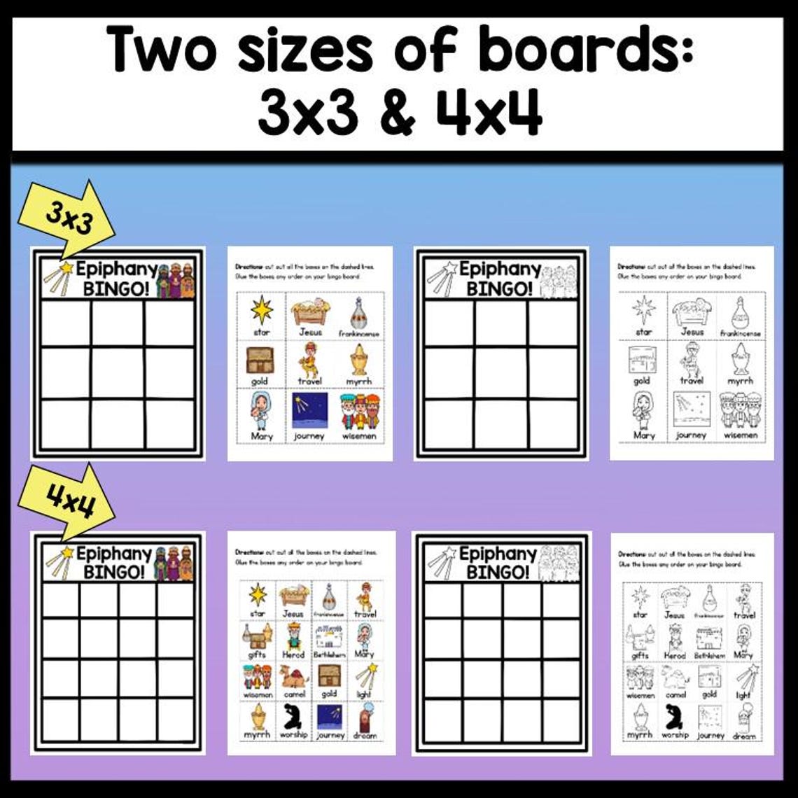Epiphany Bingo 2 Bingo Boards 3x3 and 4x4 Religious Christmas ...