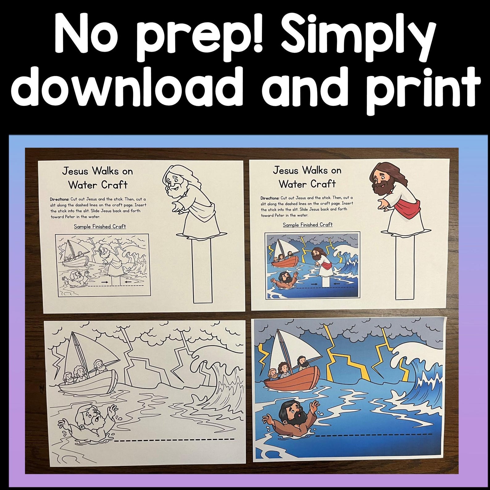 Jesus Walks on Water Craft {color and B/W!} Bible Story Craft | Sunday ...
