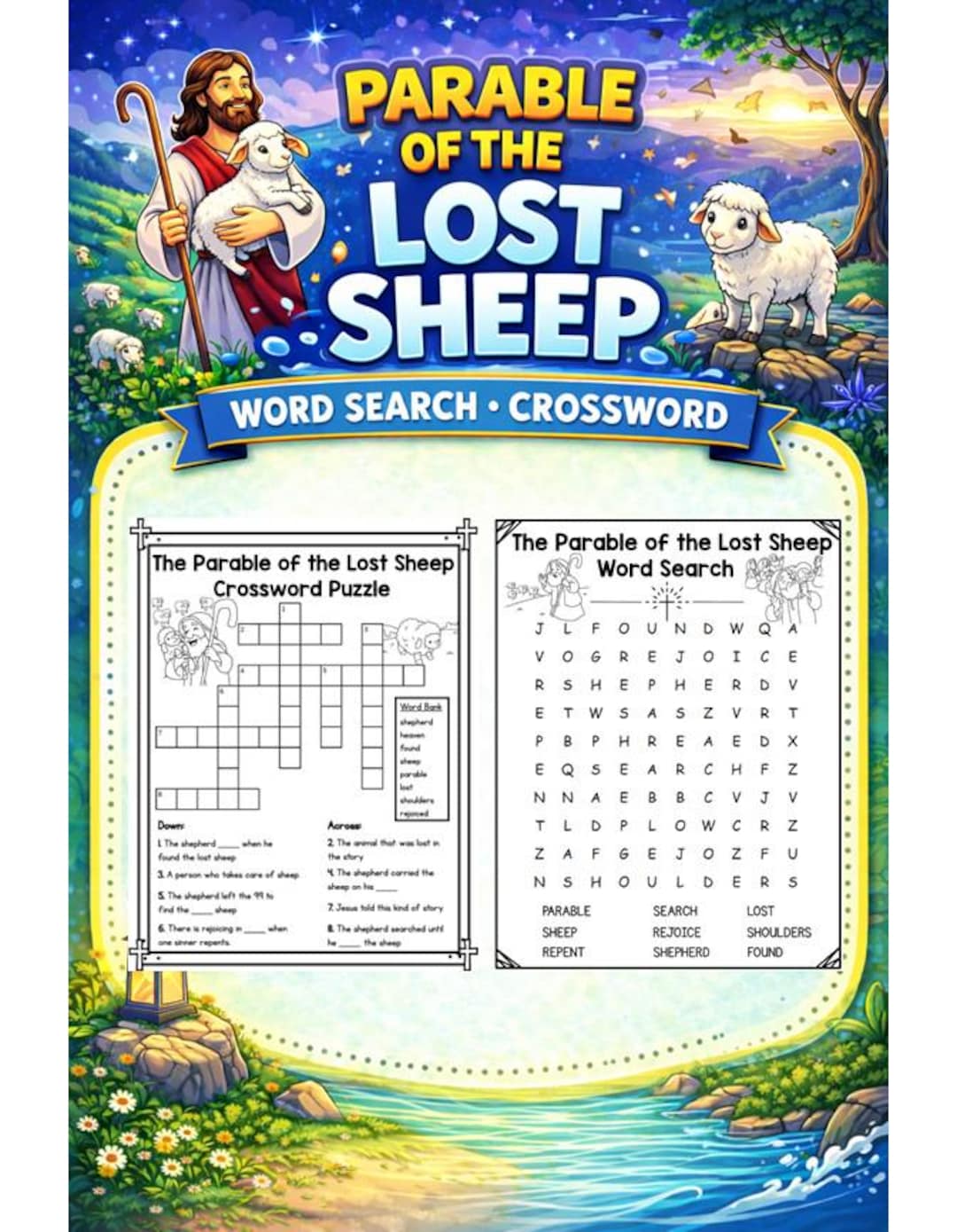 Parable of the Lost Sheep Word Search & Crossword | Bible Story ...