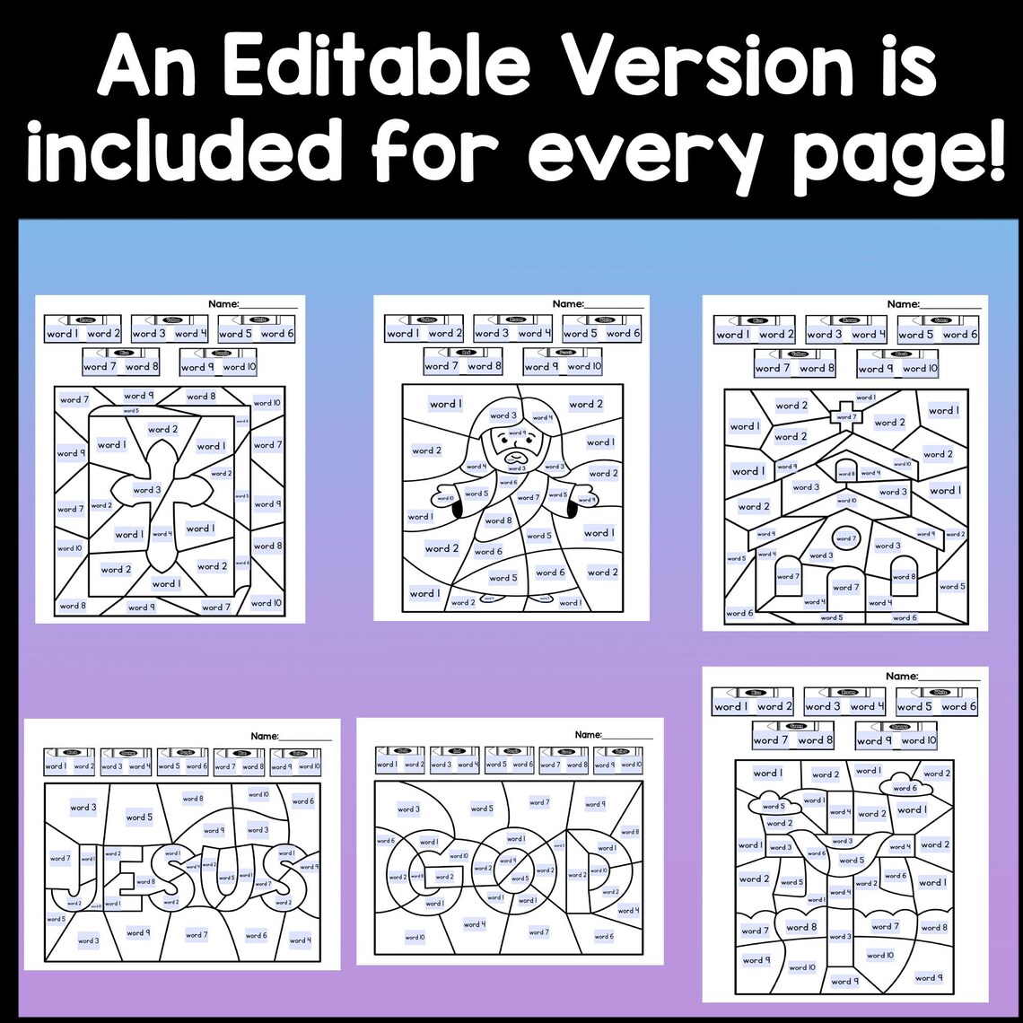 Christian Color by Number 6 Pages {editable!} | Religious Easter ...
