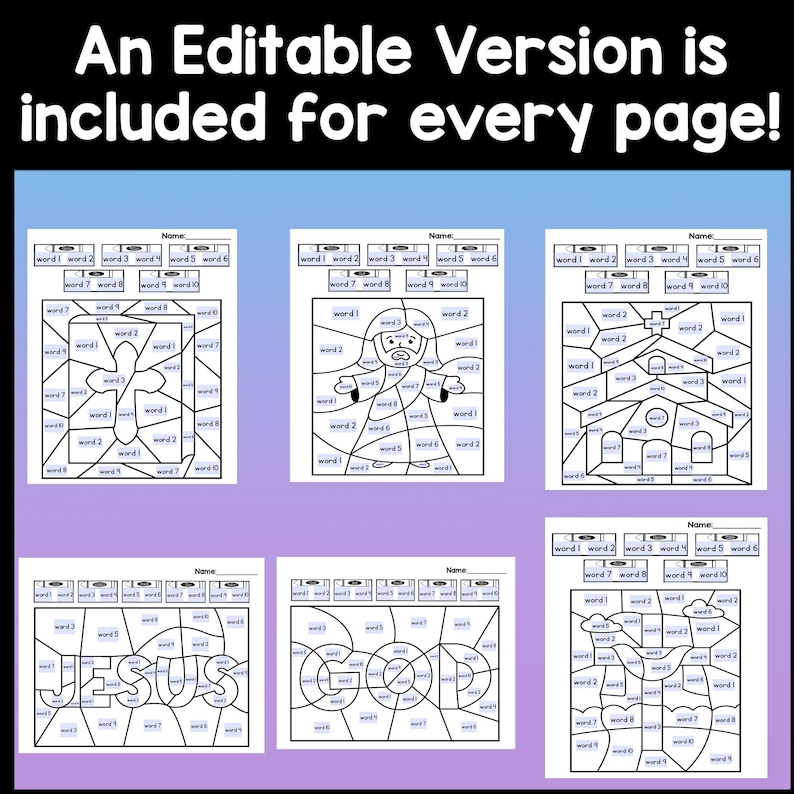 Christian Color by Number 6 Pages {editable!} | Religious Easter ...