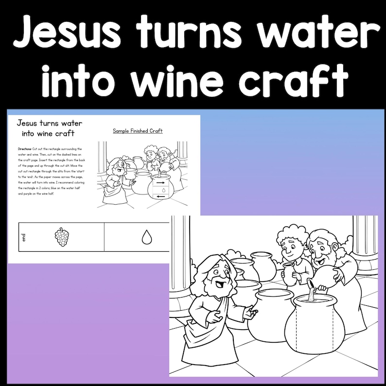 Jesus Turns Water Into Wine Craft {color and B/W!} Sunday School Craft ...