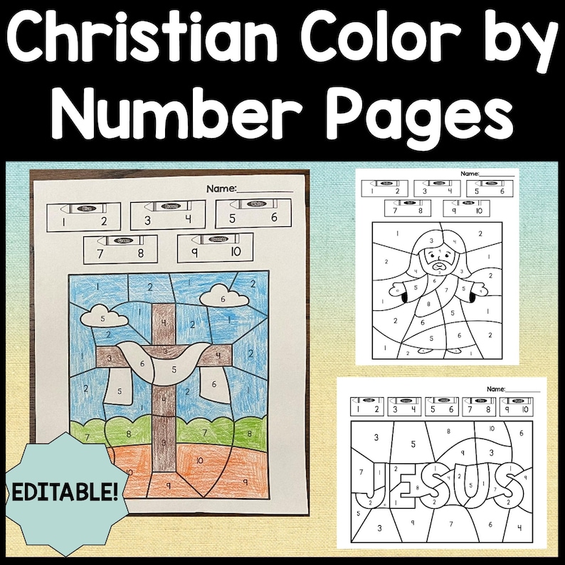 Christian Color by Number 6 Pages {editable!} | Religious Easter ...