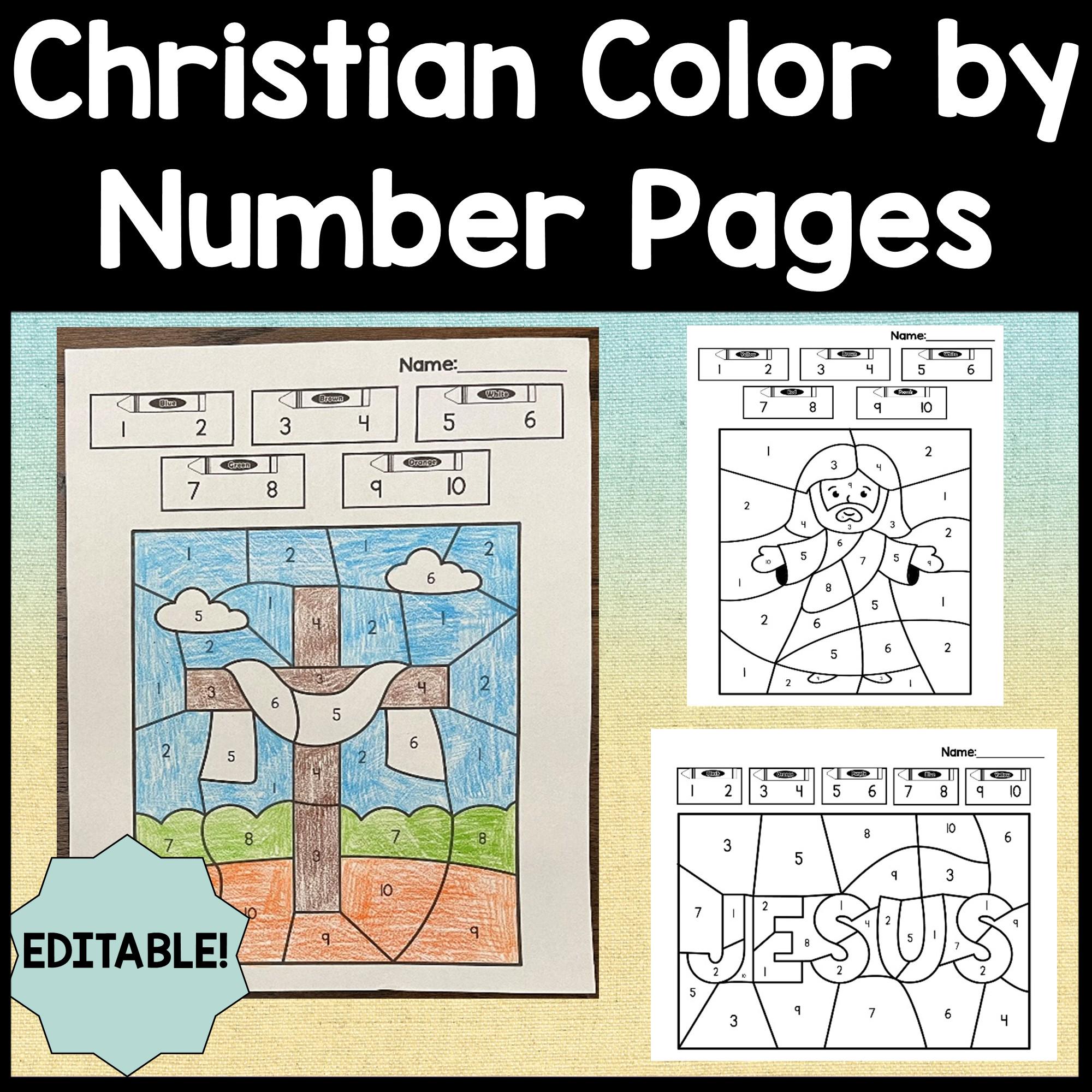 Christian Color by Number 6 Pages {editable!} | Religious Easter ...