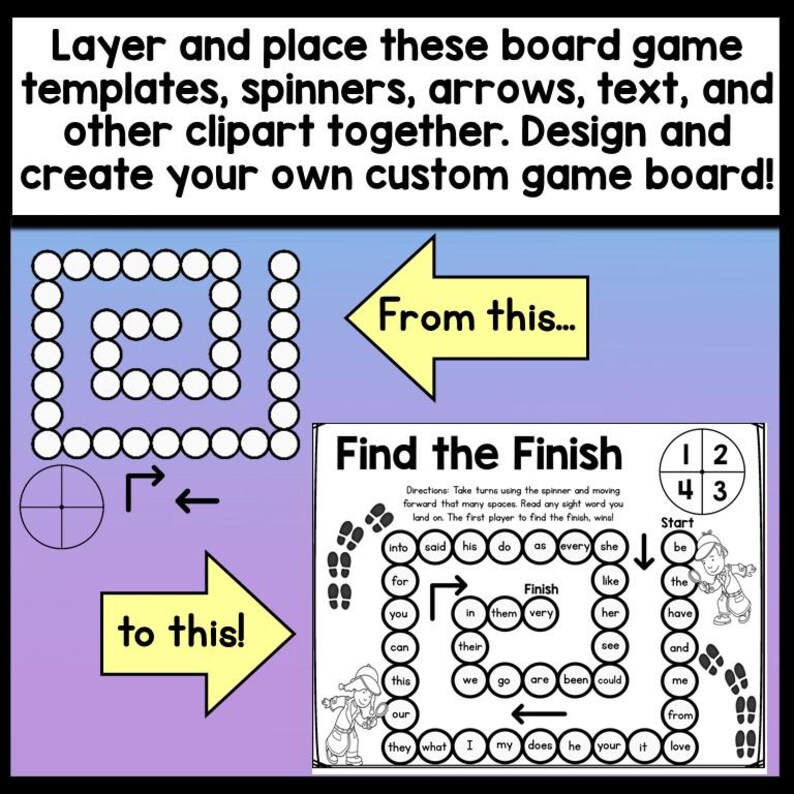 Blank Board Game SVG Clipart Templates 1 + Spinners & Arrows {20 Game ...