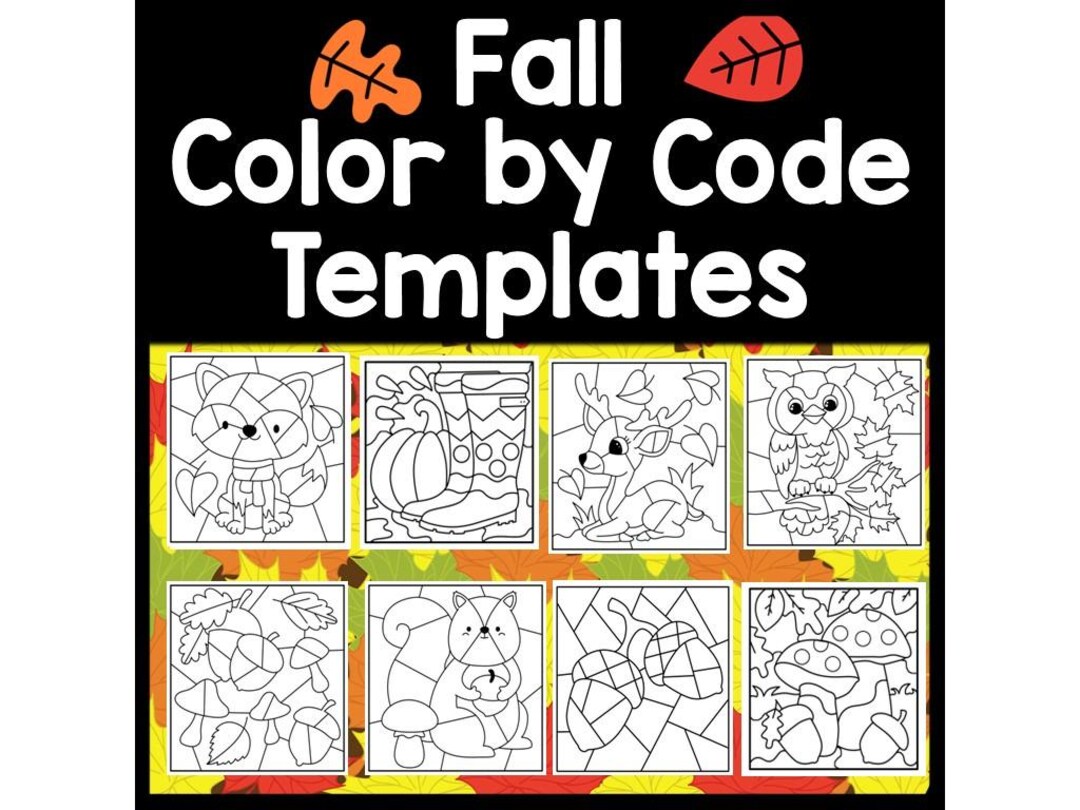 Fall Color by Code Templates {12 Hand Drawn Images!} Use Numbers, Sight ...