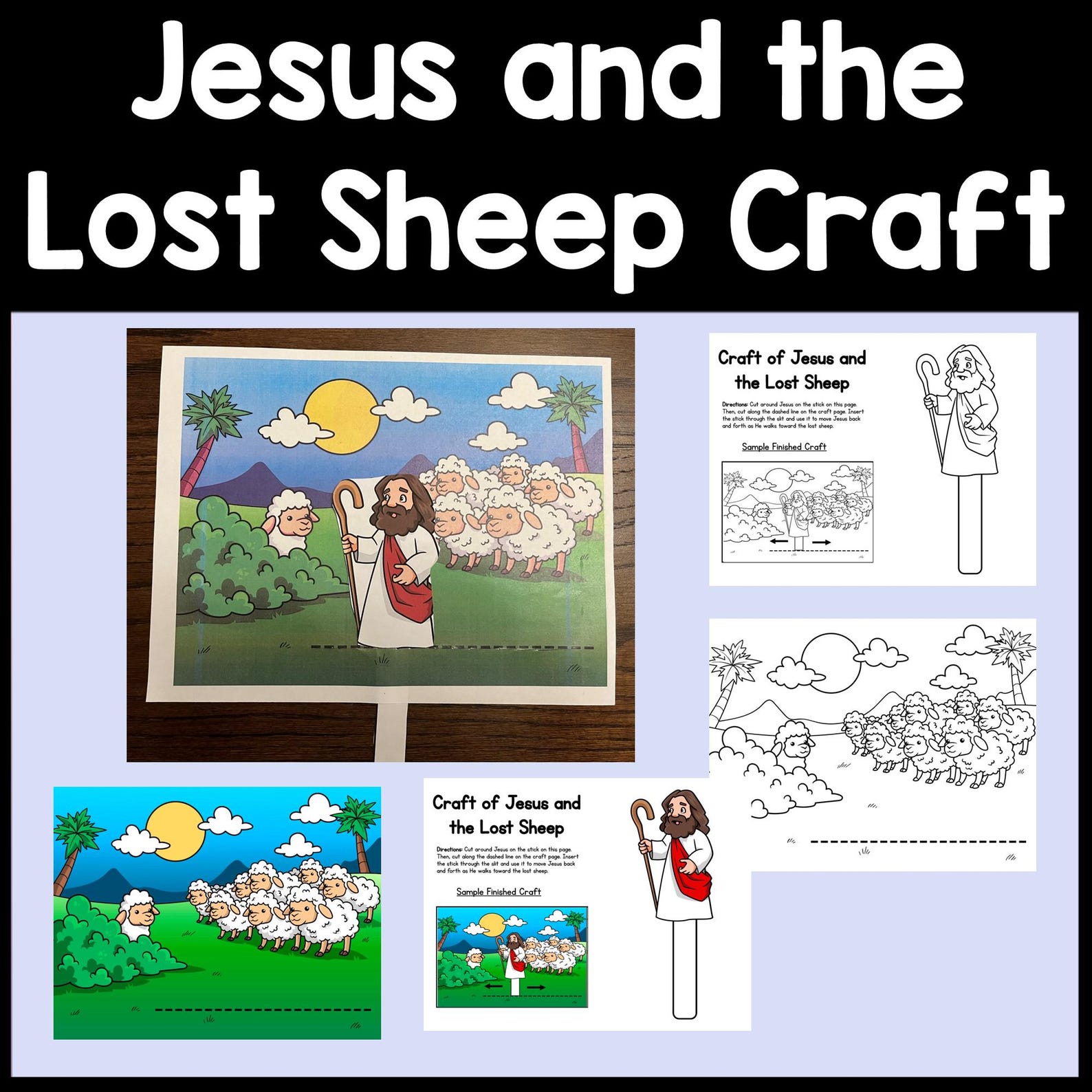 Jesus and the Lost Sheep Craft {color and B/W} | Bible Story Craft ...