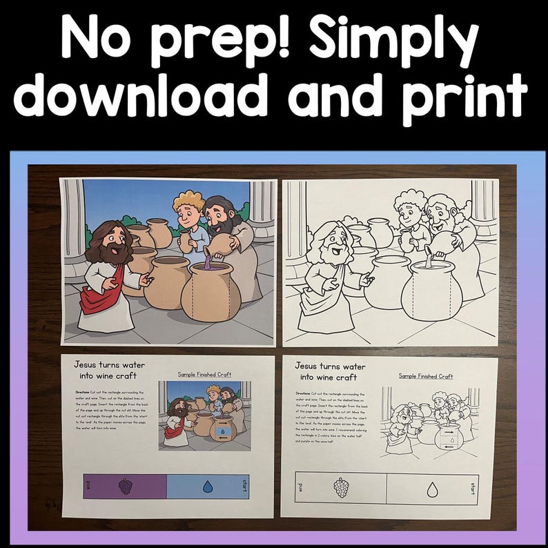 Jesus Turns Water Into Wine Craft {color and B/W!} Sunday School Craft ...