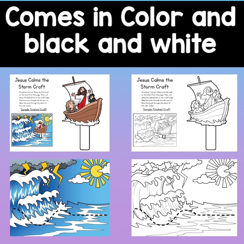 Jesus Calms the Storm Craft {color and B/W} Sunday School Craft | Jesus ...