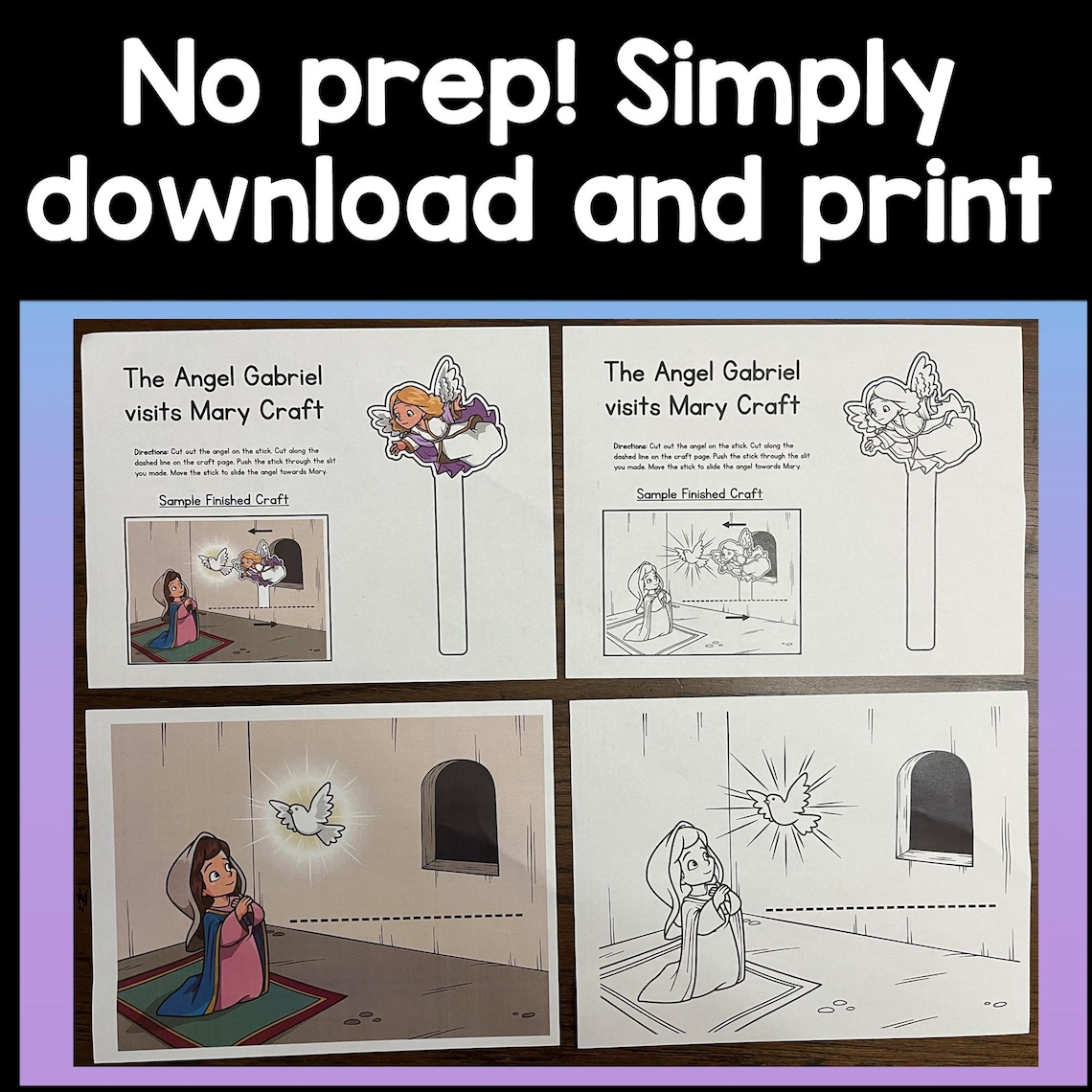 The Angel Gabriel Visits Mary Craft for Kids {color and B/W} Sunday ...