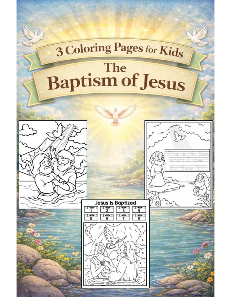 The Baptism of Jesus Coloring Pages| Bible Story Color | Bible Verse ...