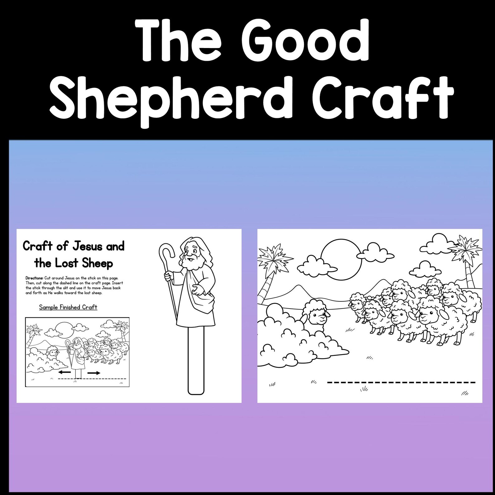 Jesus and the Lost Sheep Craft {color and B/W} | Bible Story Craft ...