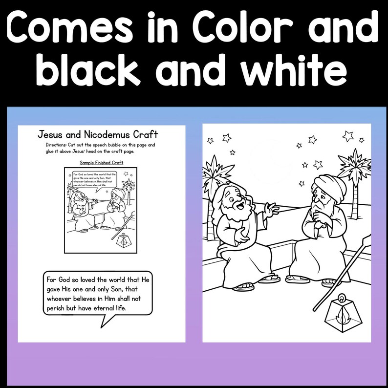 Jesus and Nicodemus Craft {in Color and B/W!} | John 3:16 | for God so ...