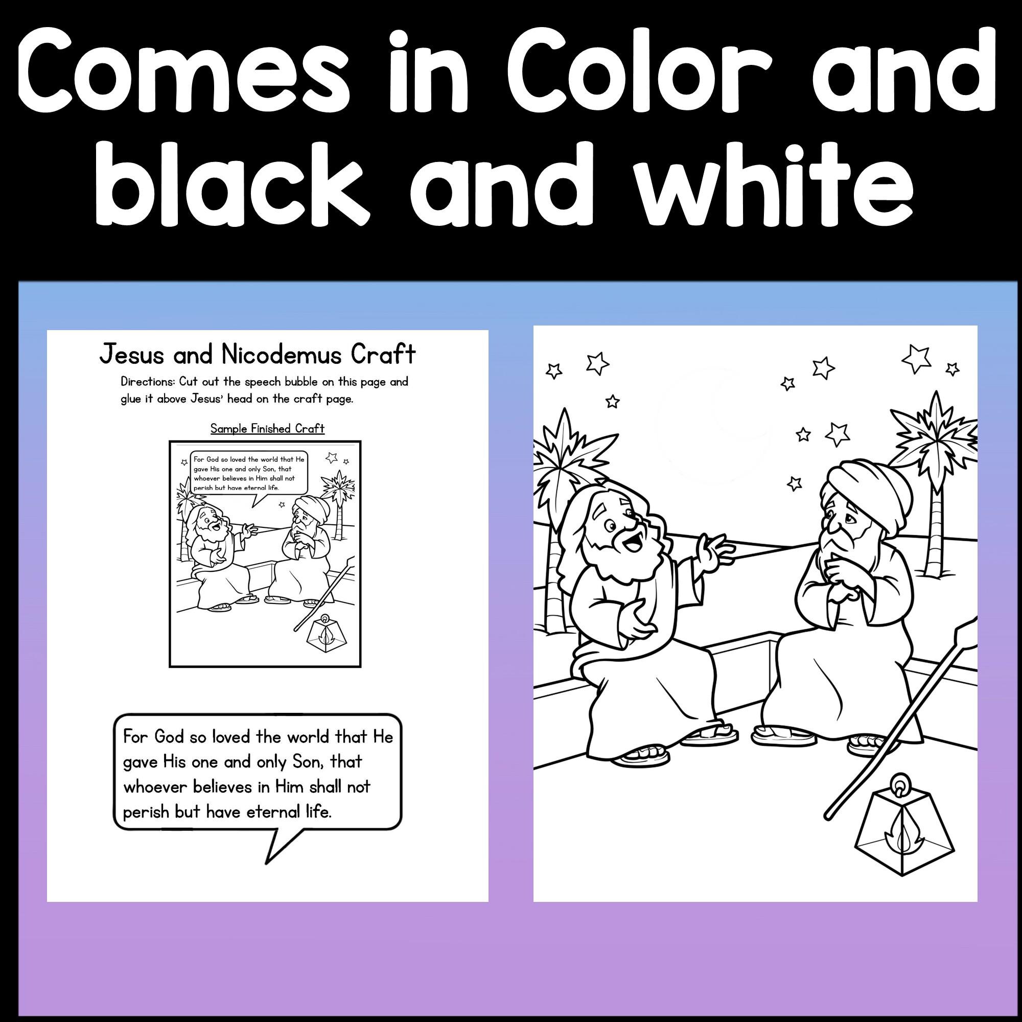 Jesus and Nicodemus Craft {in Color and B/W!} | John 3:16 | for God so ...