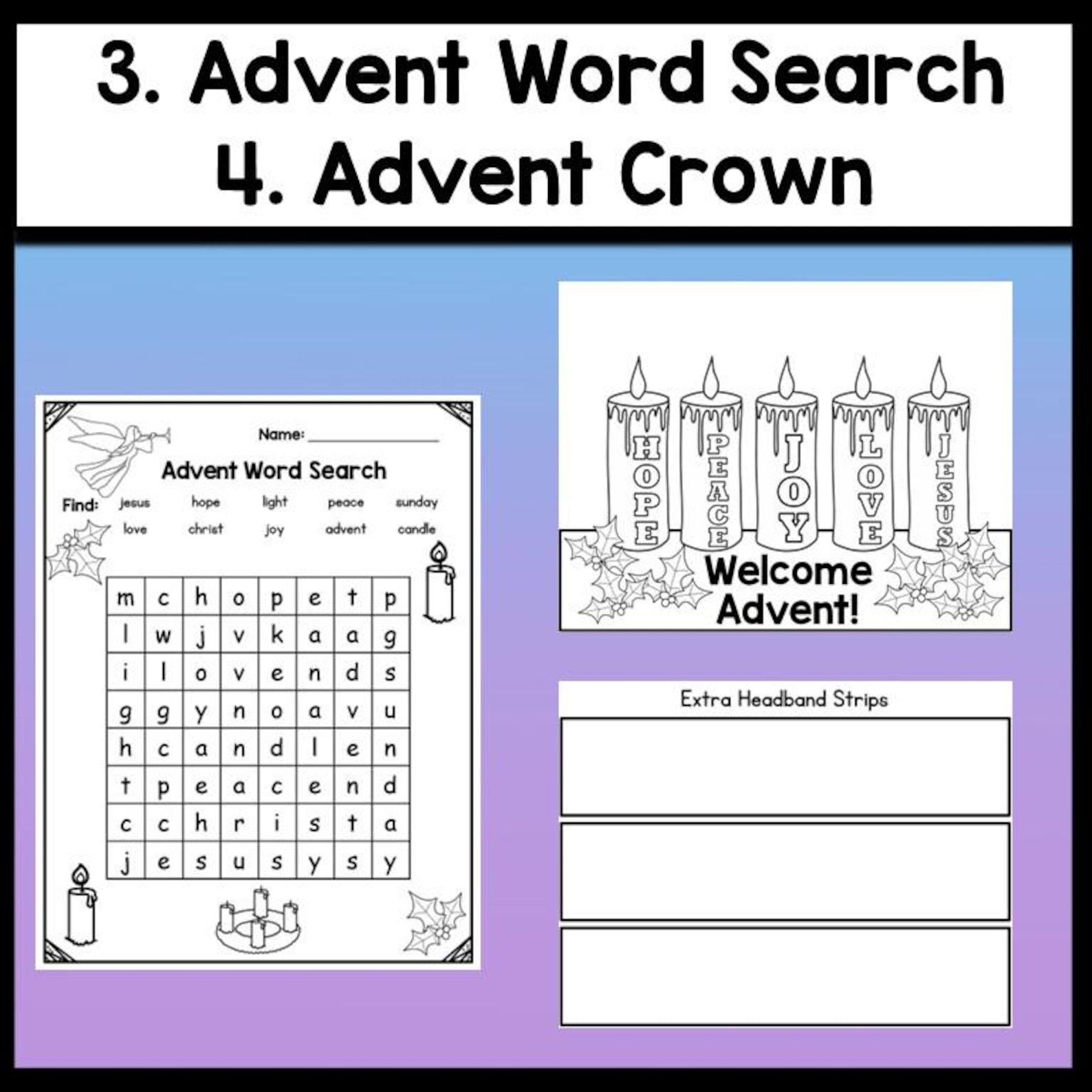 Advent Activities for Kids {word Search, Coloring Page, Book, Craft ...