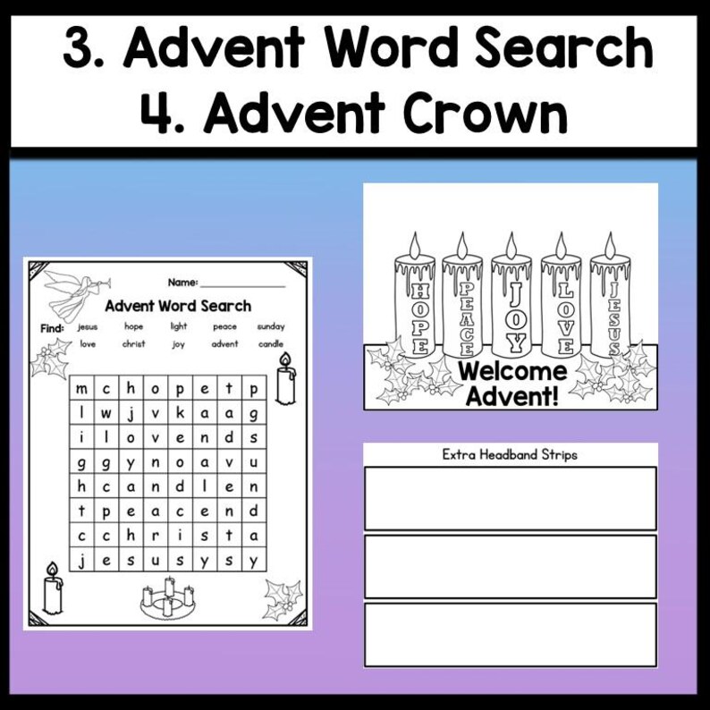 Advent Activities for Kids {word Search, Coloring Page, Book, Craft ...