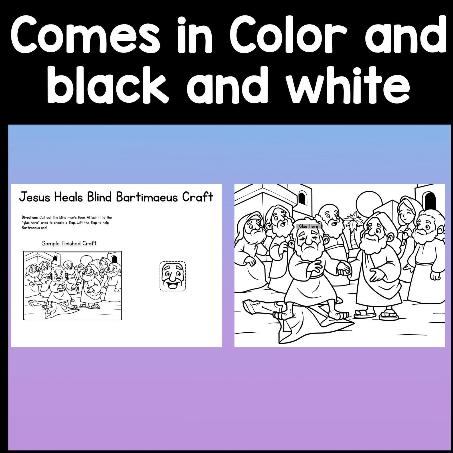 Jesus Heals Blind Bartimaeus Blind Man Craft {color and B/W} Jesus ...