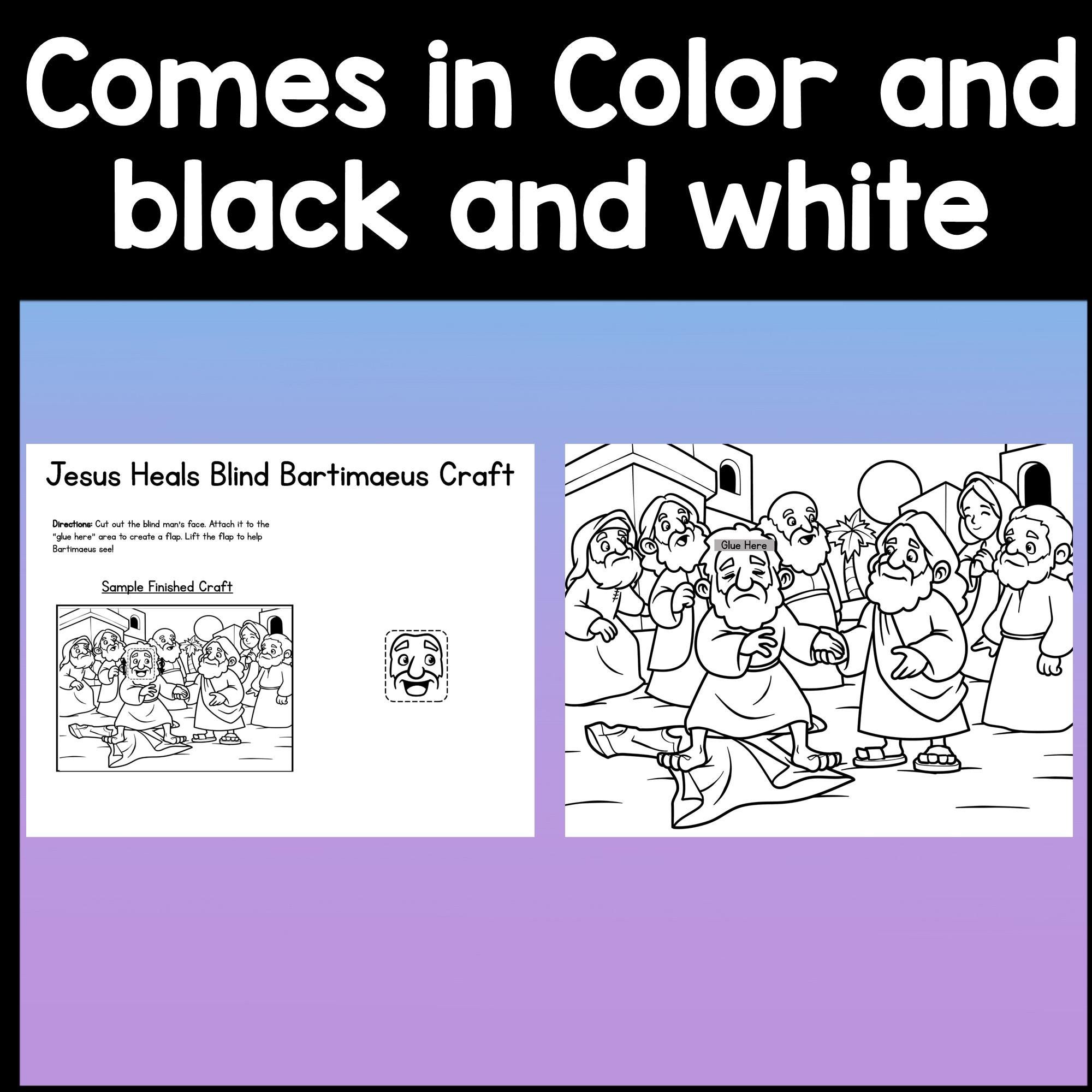 Jesus Heals Blind Bartimaeus Blind Man Craft {color and B/W} Jesus ...
