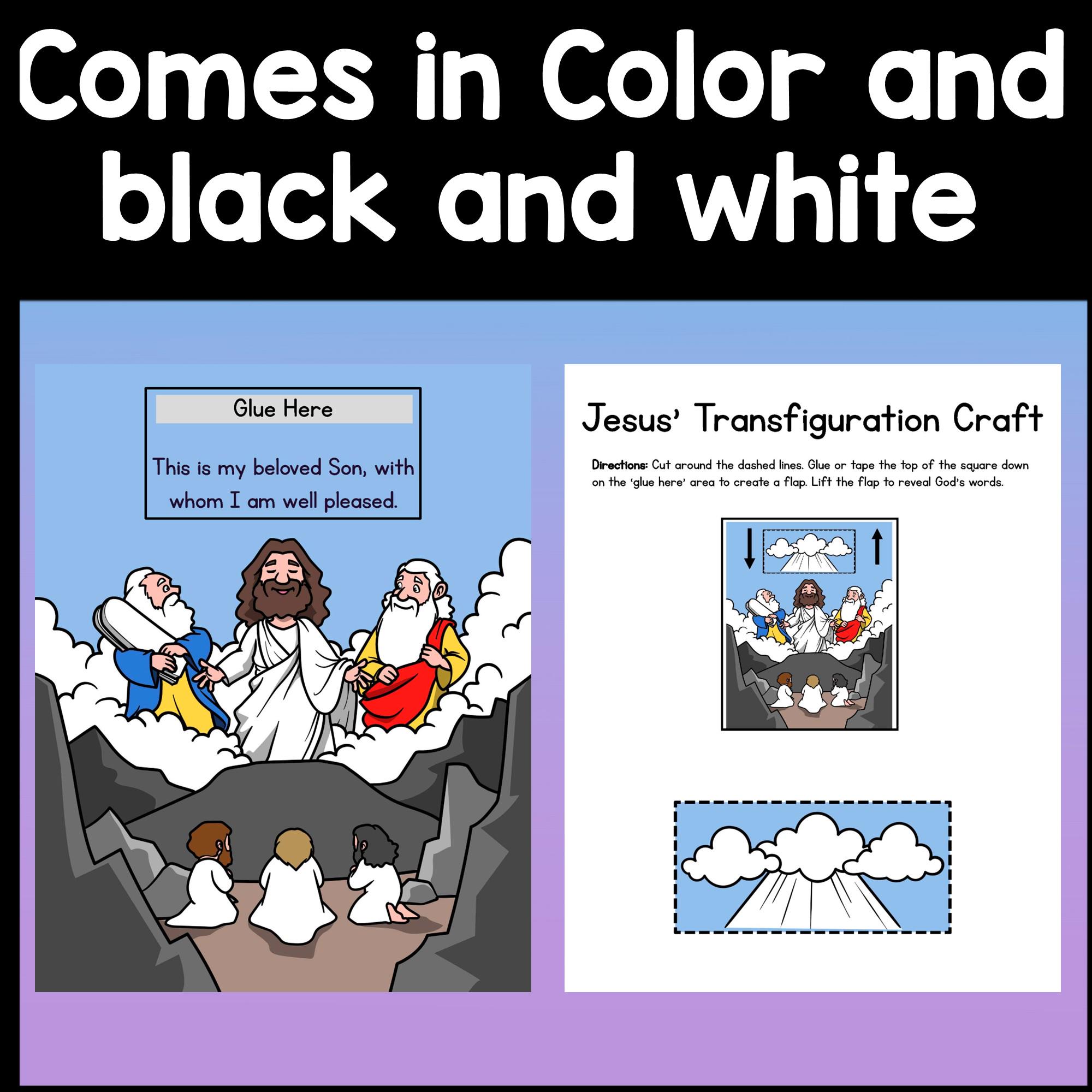 The Transfiguration of Jesus Craft {color and B/W} Sunday School Lesson ...
