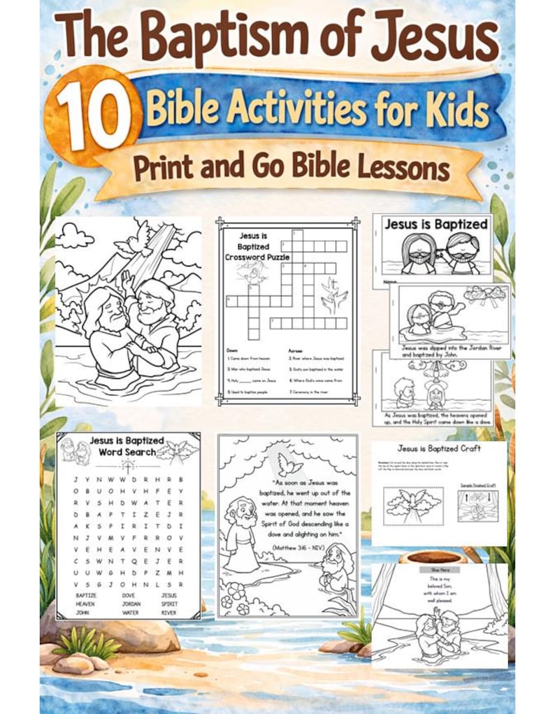 The Baptism of Jesus Sunday School Kid Activities {10 Products} Bible ...