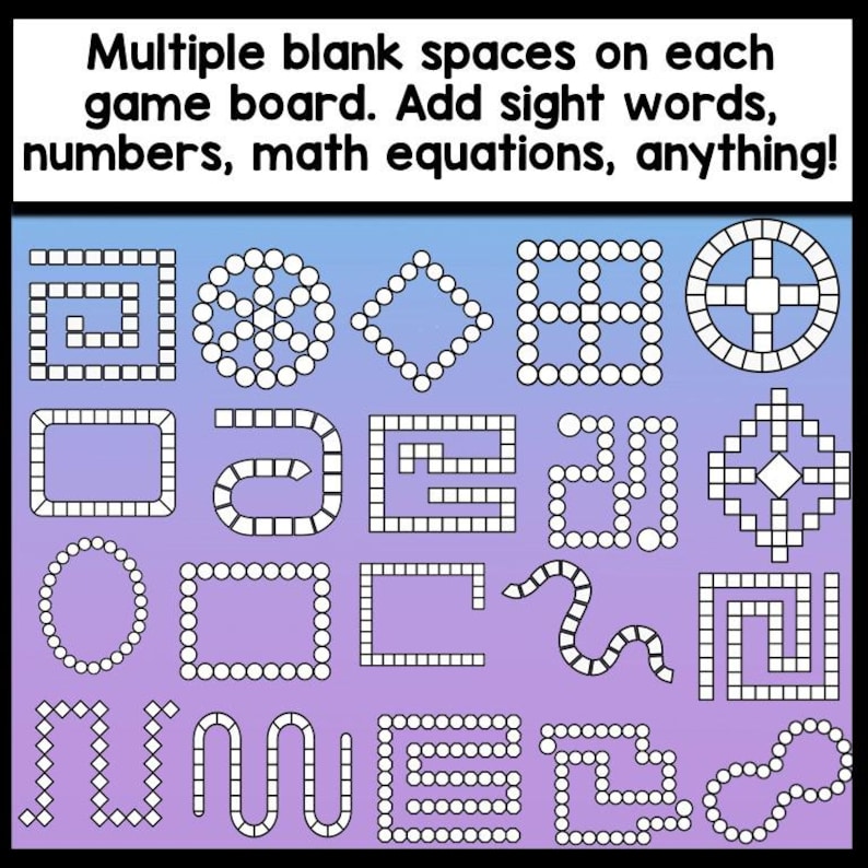 Blank Board Game SVG Clipart Templates 4 + Spinners & Arrows {20 Game ...