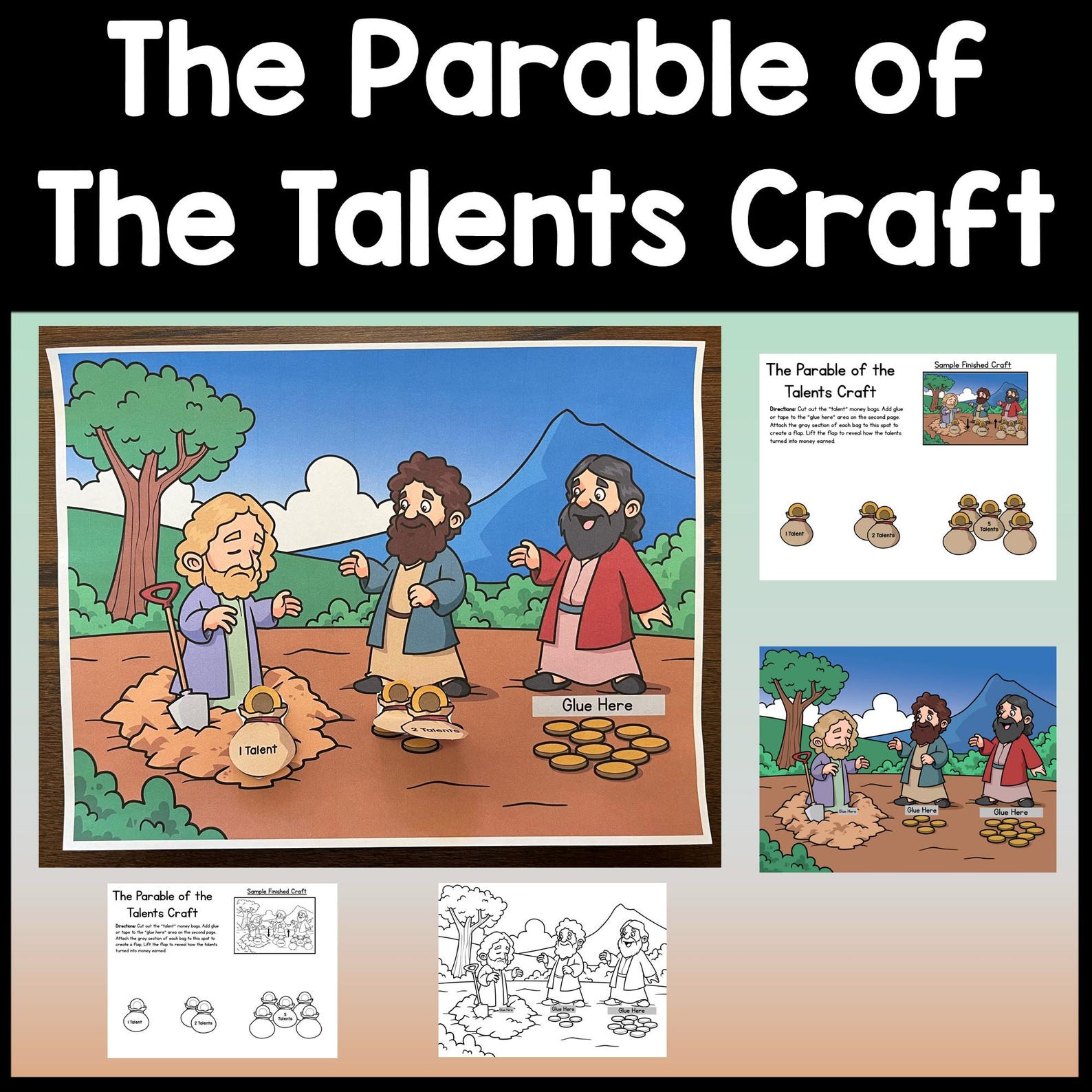 The Parable of the Talents Craft {color and B/W} Sunday School Lesson ...
