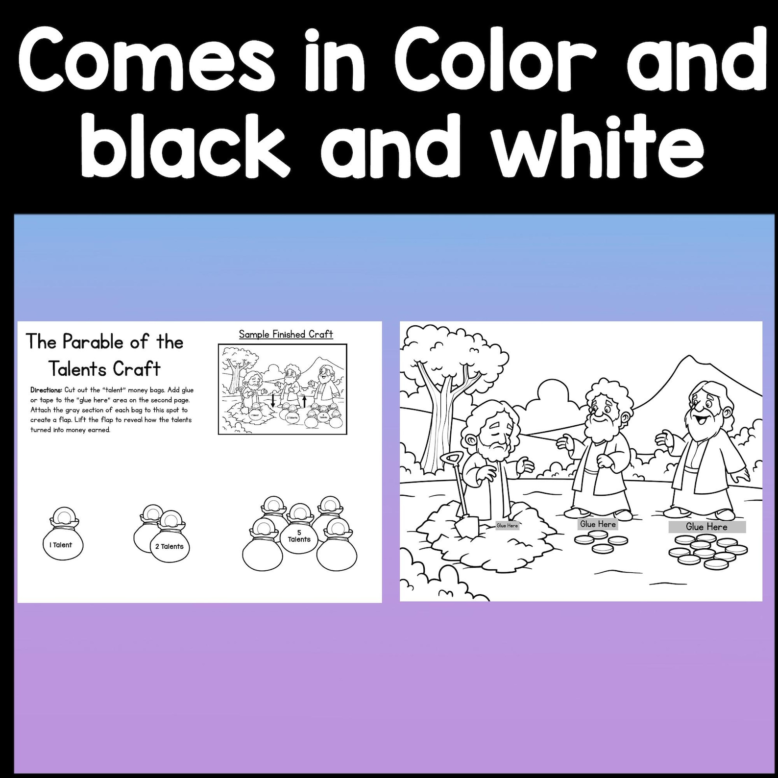 The Parable of the Talents Craft {color and B/W} Sunday School Lesson ...