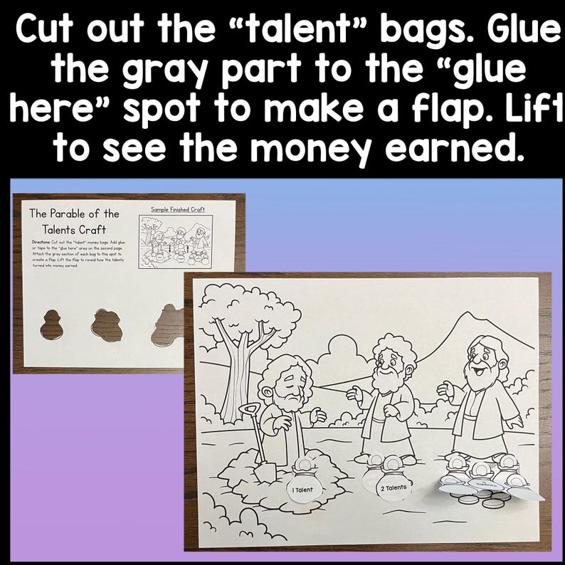 The Parable of the Talents Craft {color and B/W} Sunday School Lesson ...