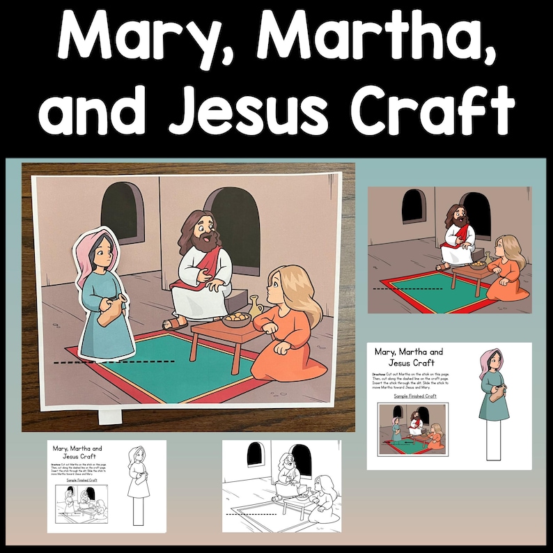 Jesus, Mary, and Martha Craft for Kids {color and B/W} Sunday School ...