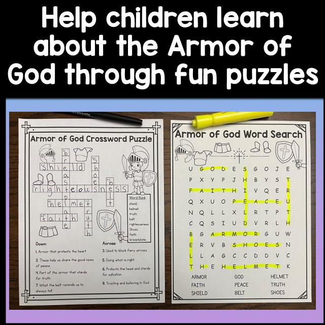 Armor of God Word Search & Crossword for Kids | Bible Story Printable ...