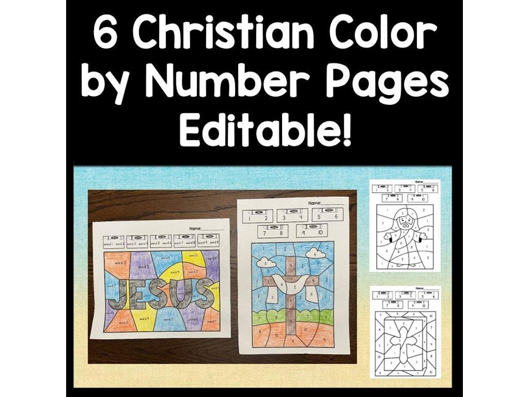 Christian Color by Number 6 Pages {editable!} | Religious Easter ...