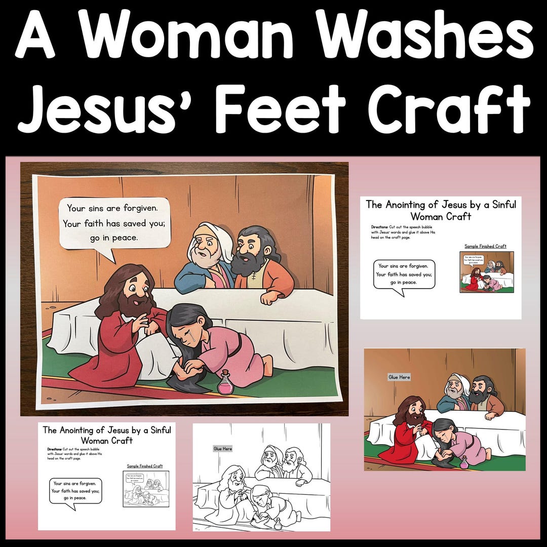 A Woman Washes Jesus' Feet Craft {color & B/W} Sunday School Lesson ...