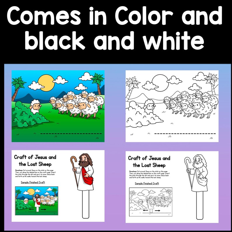 Jesus and the Lost Sheep Craft {color and B/W} | Bible Story Craft ...