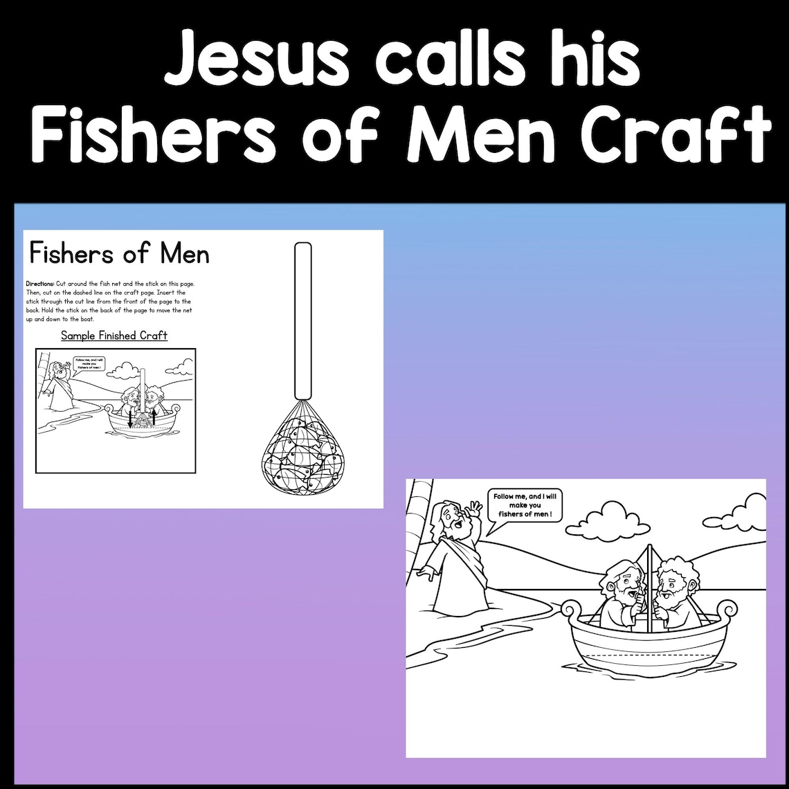 Jesus Calls His Fishers of Men Sunday School Bible Craft {color and B/W ...