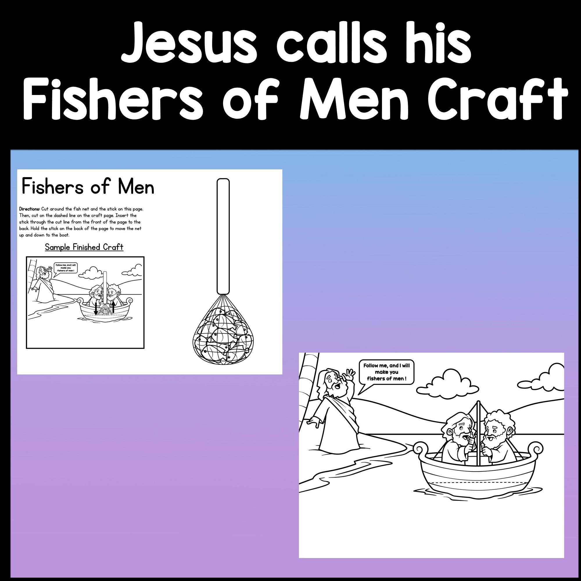 Jesus Calls His Fishers of Men Sunday School Bible Craft {color and B/W ...